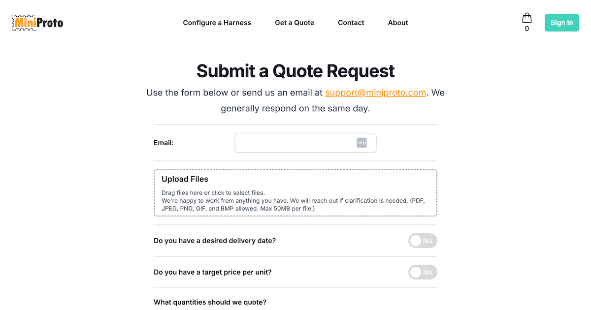 Upload Design for Custom Wire Harness Quote | 24-Hour Response | MiniProto